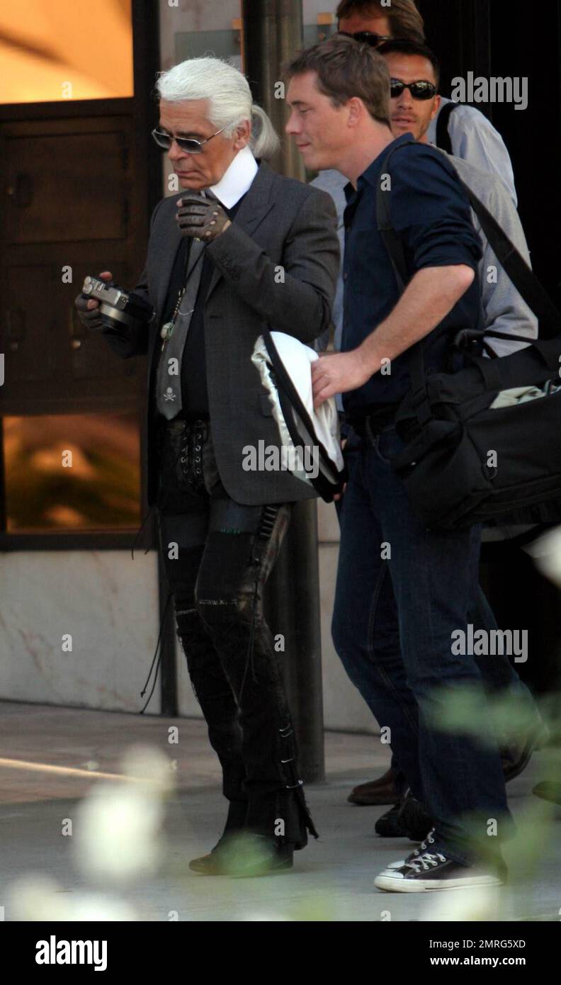 Karl Largerfeld and pretty model on a photoshoot in Beverly Hills, Ca ...