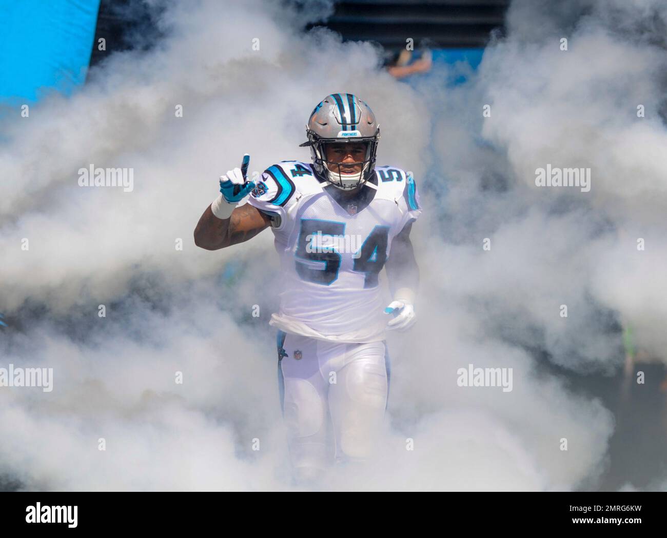 Carolina Panthers outside linebacker Shaq Green-Thompson (54) runs onto ...