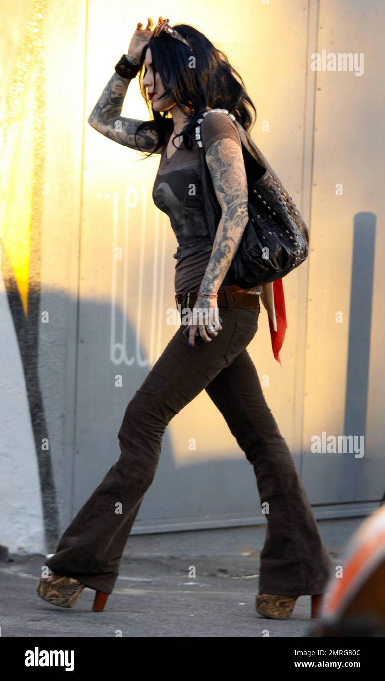EXCLUSIVE!! Kat Von D, 28, grins as she leaves her tattoo parlor LA Ink ...