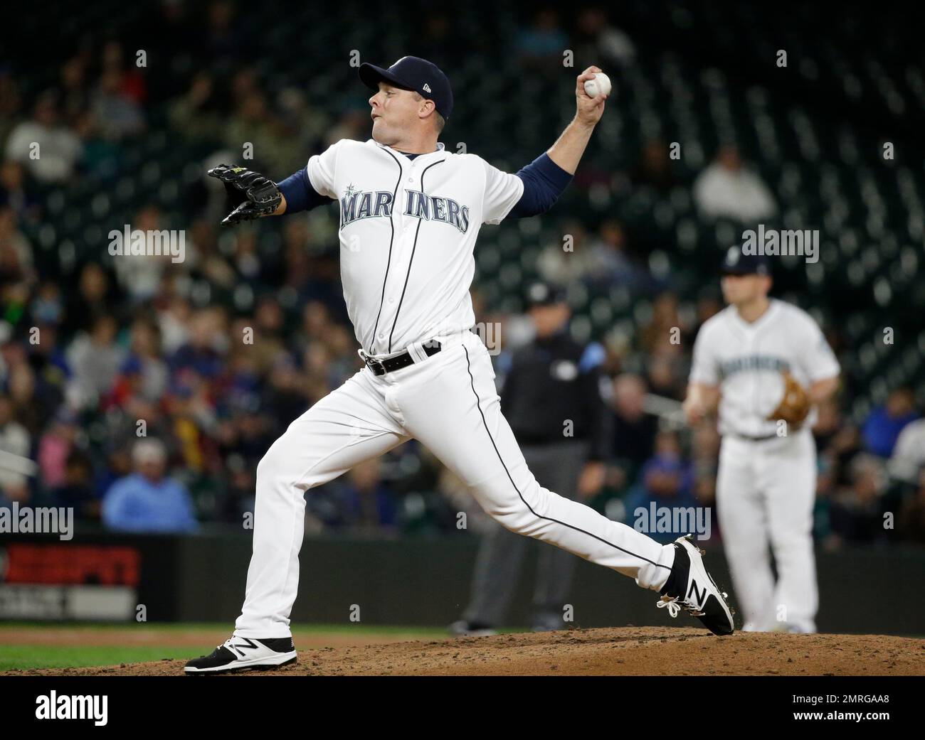 Seattle Mariners relief pitcher Andrew Albers throws against the Texas ...