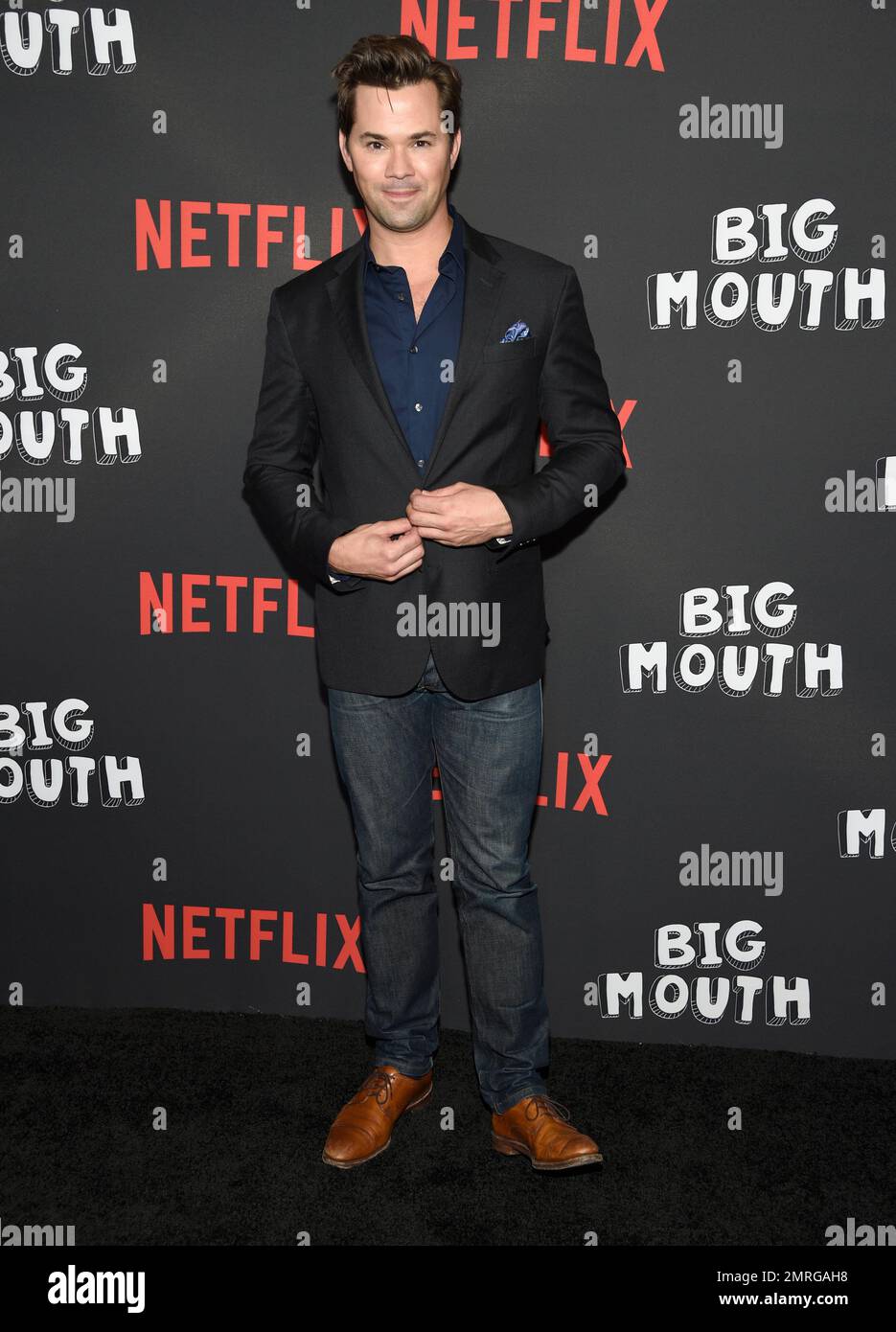 Andrew Rannells arrives at the premiere of "Big Mouth" at Break Room 86 ...