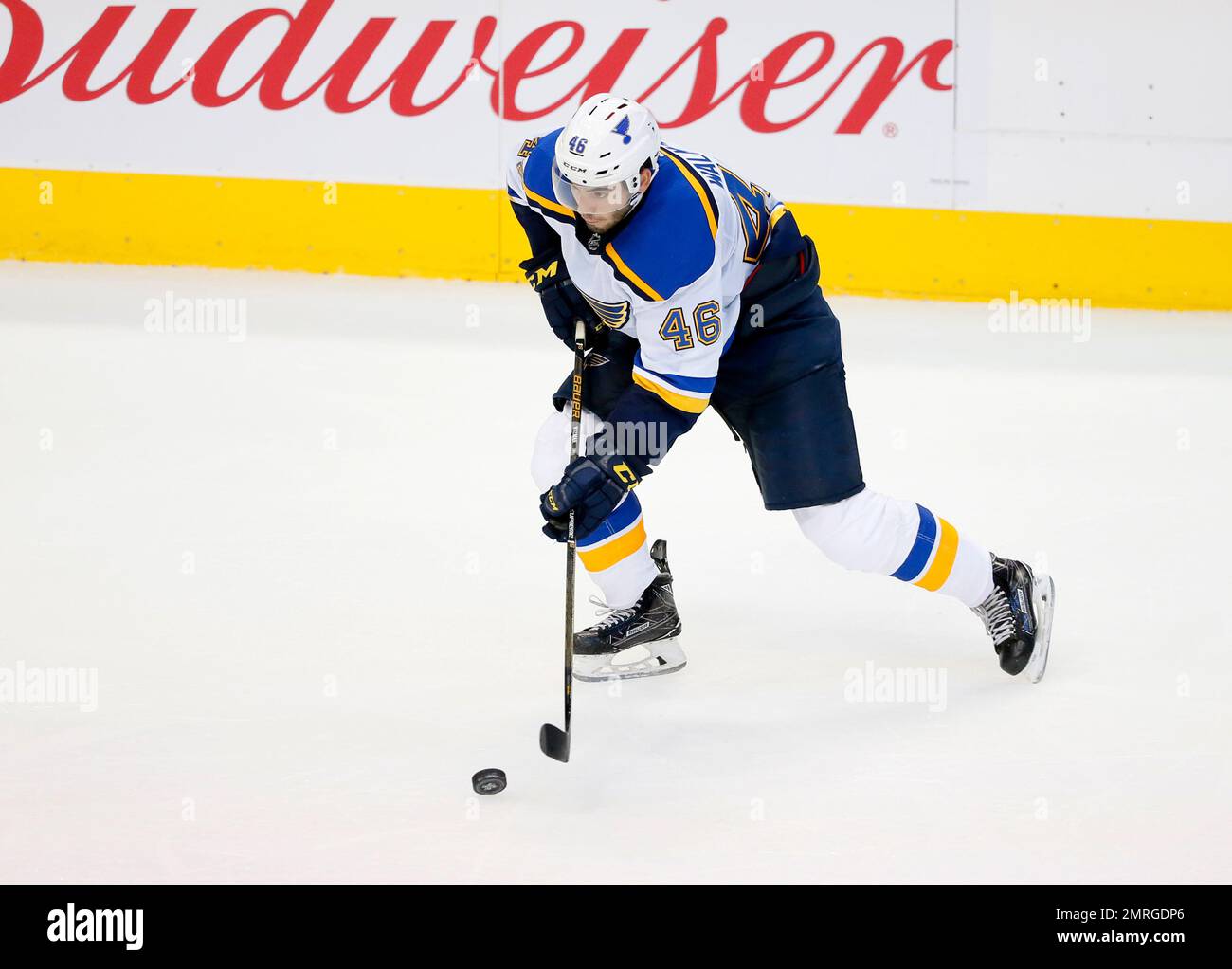 St. Louis Blues defenseman Jake Walman (46) advances the puck against ...