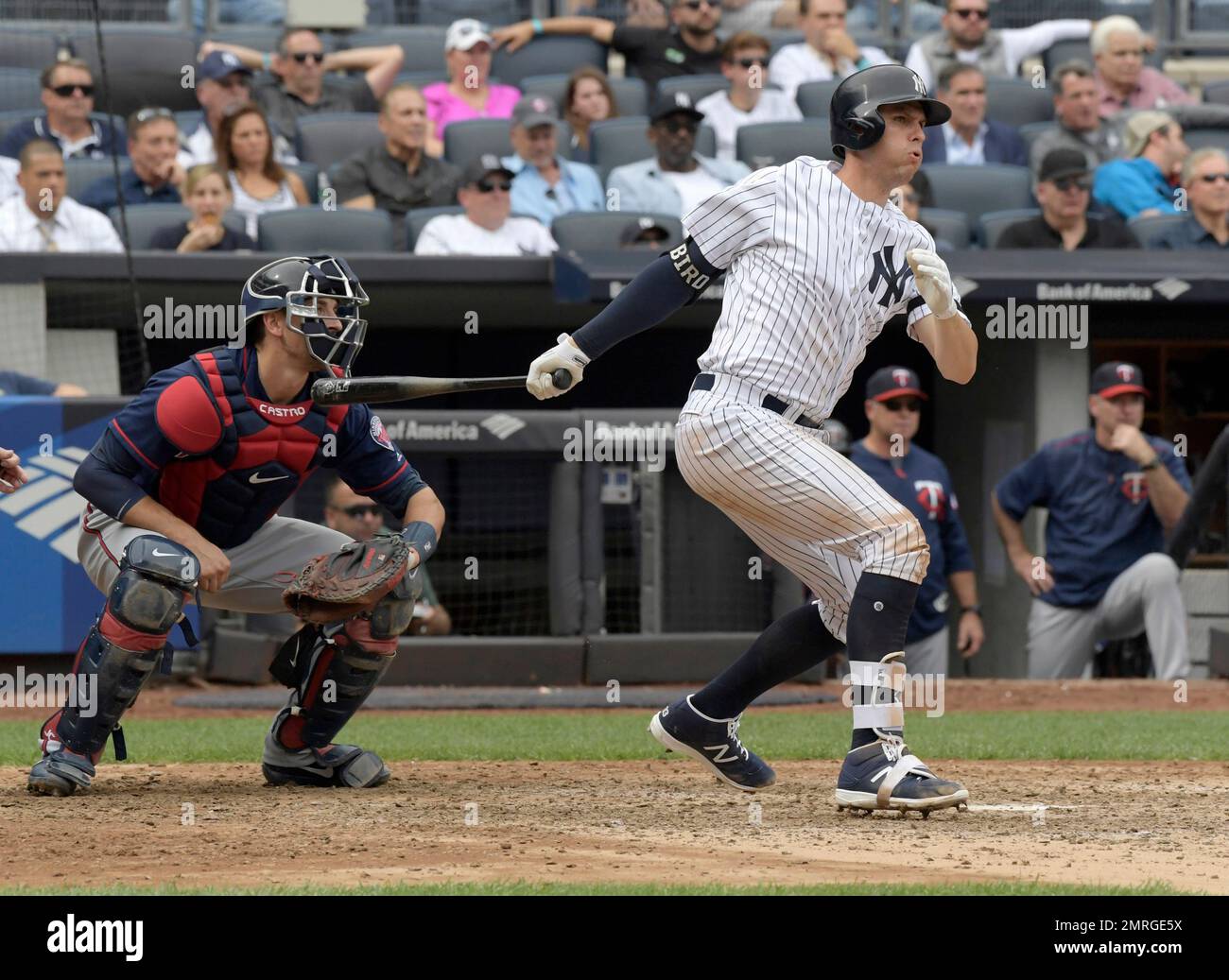 New York Yankees' Greg Bird hits an RBI-double as Minnesota Twins ...