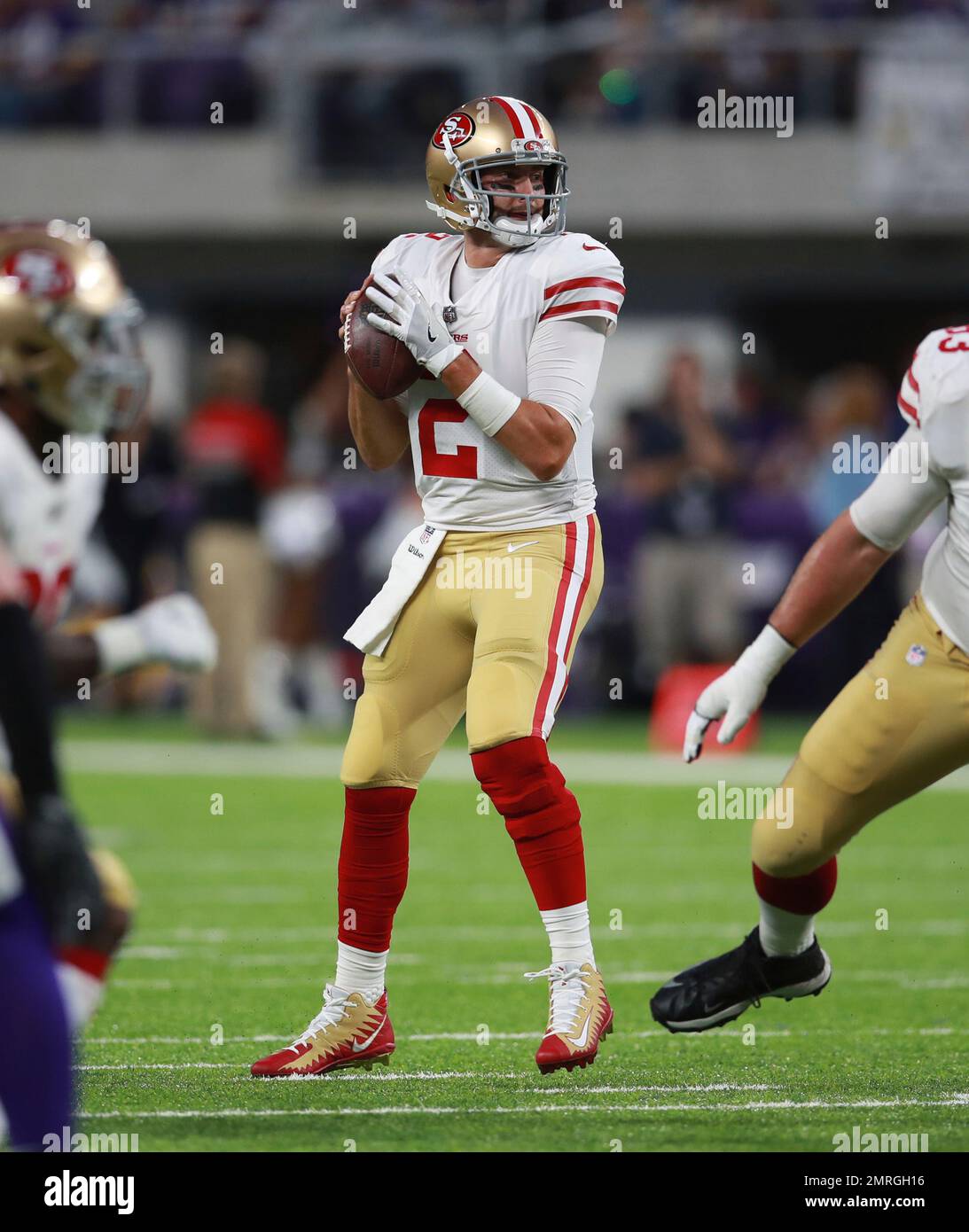 San Francisco 49ers quarterback Brian Hoyer (2) looks to throw a pass ...