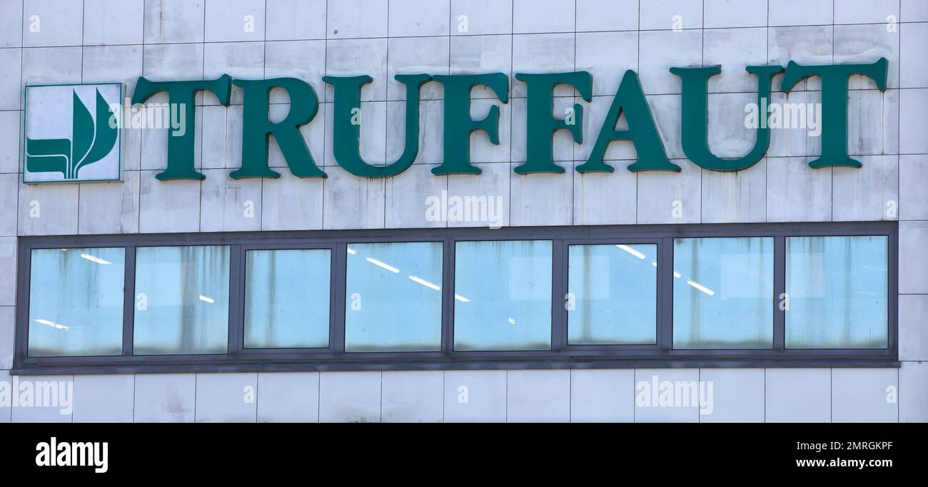 The logo of French French garden store Truffaut is pictured in Velizy ...