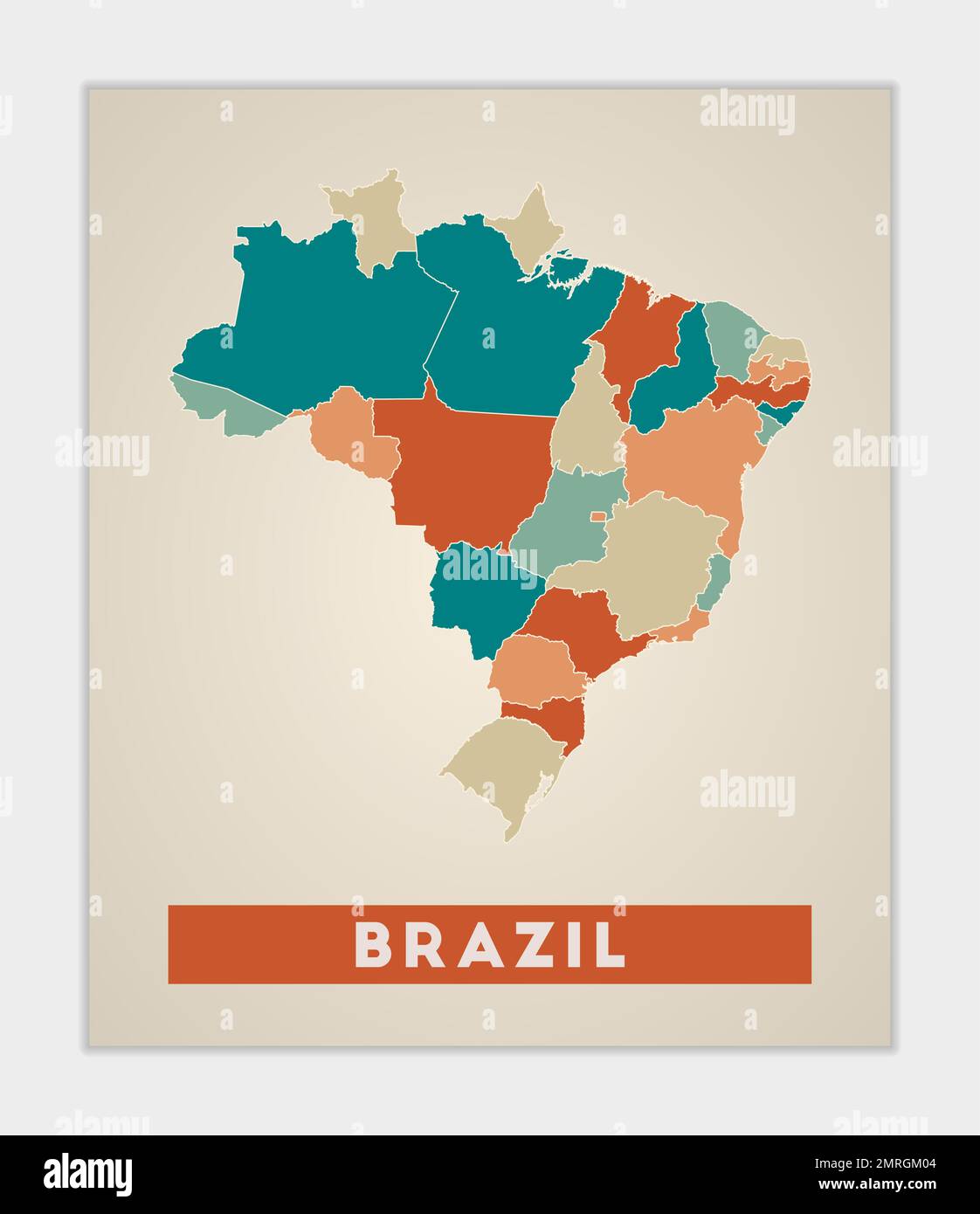 Brazil poster. Map of the country with colorful regions. Shape of ...