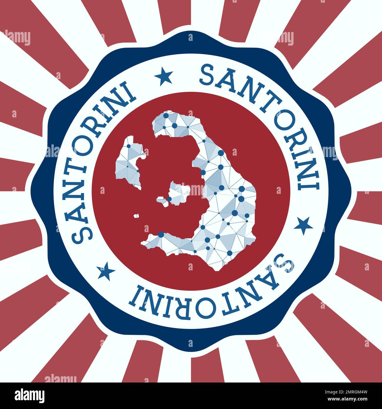 Santorini Badge. Round logo of island with triangular mesh map and ...
