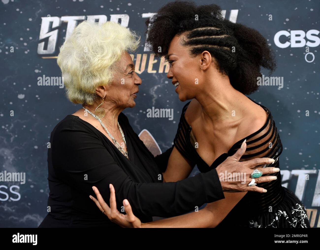 Cast member Sonequa Martin-Green, right, greets original "Star Trek ...