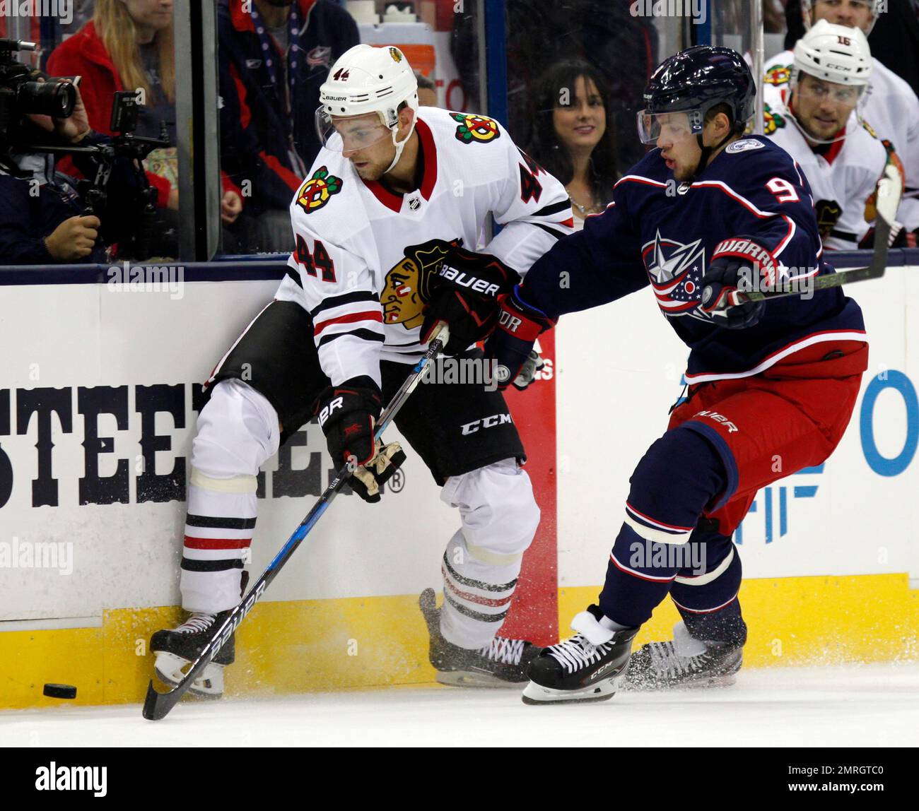 Chicago Blackhawks defenseman Jan Rutta, left, of the Czech Republic ...