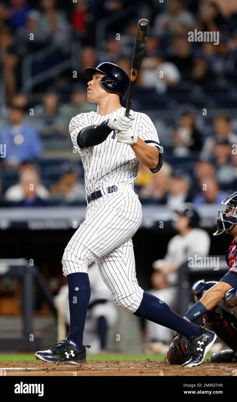 New York Yankees' Aaron Judge (99) watches his first-inning solo home ...