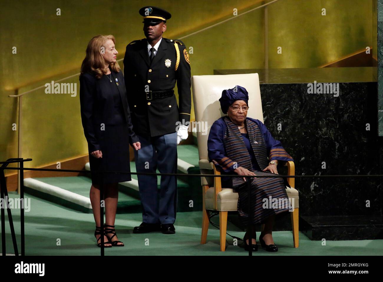 President Ellen Johnson-Sirleaf of Liberia waits to address the 72nd ...