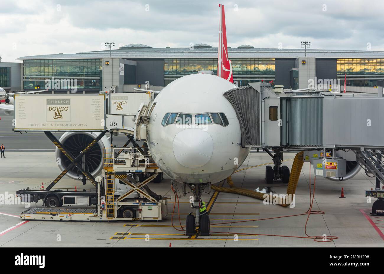 A closeup of the Boeing 777 300 at the gate in Istanbul international ...