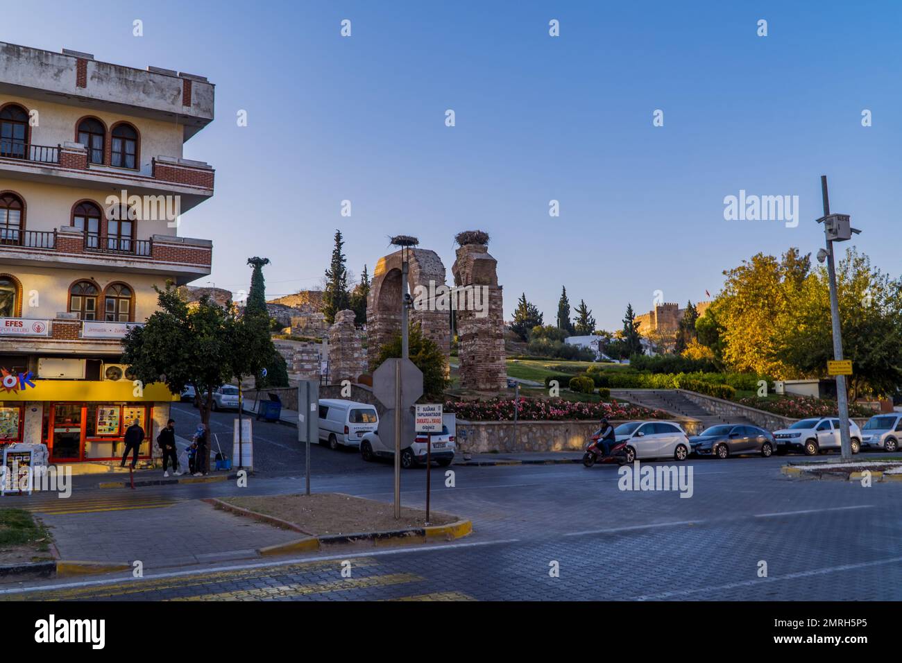 A beautiful street view with columns in the historic town of Selcuk ...