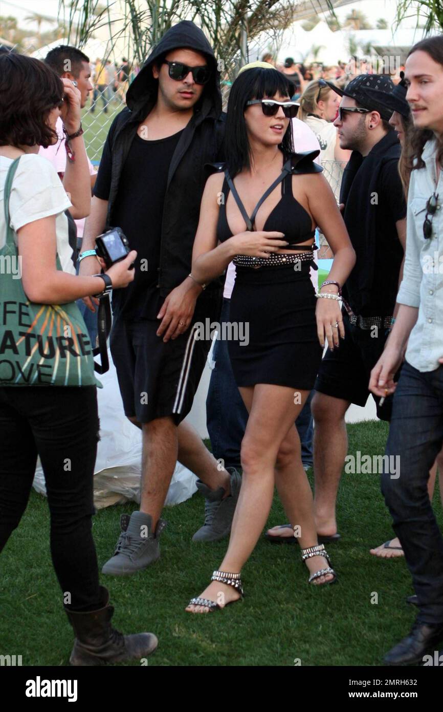 Katy Perry wears a strappy black bra dress at Day One of the Coachella ...