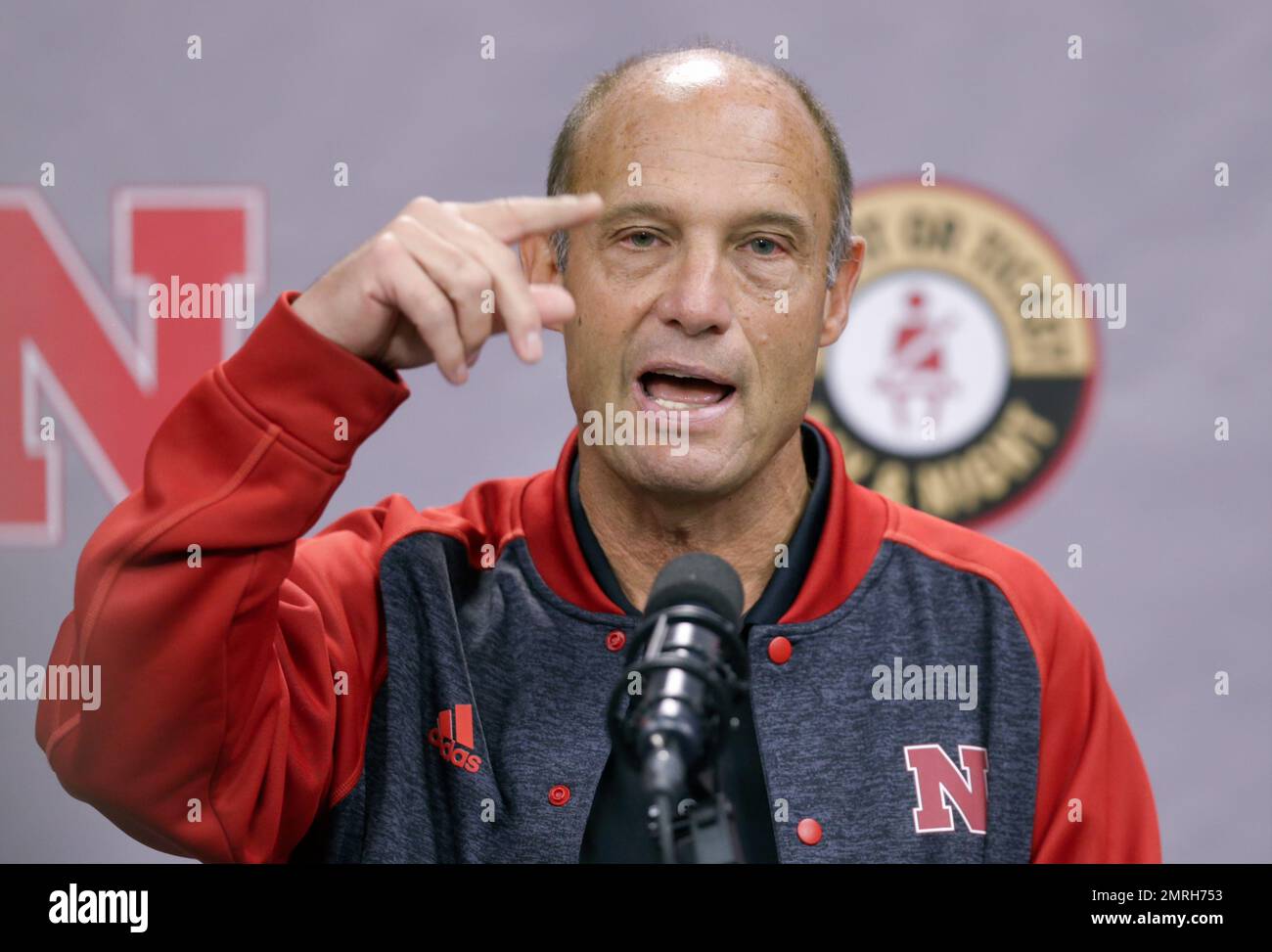 Nebraska NCAA college football head coach Mike Riley speaks during a ...