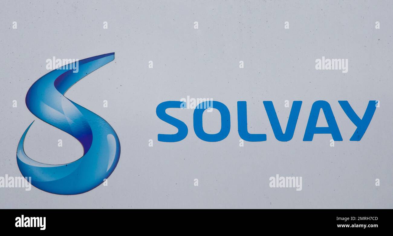 The logo of Solvay S.A. a Belgian chemical company is pictured in ...