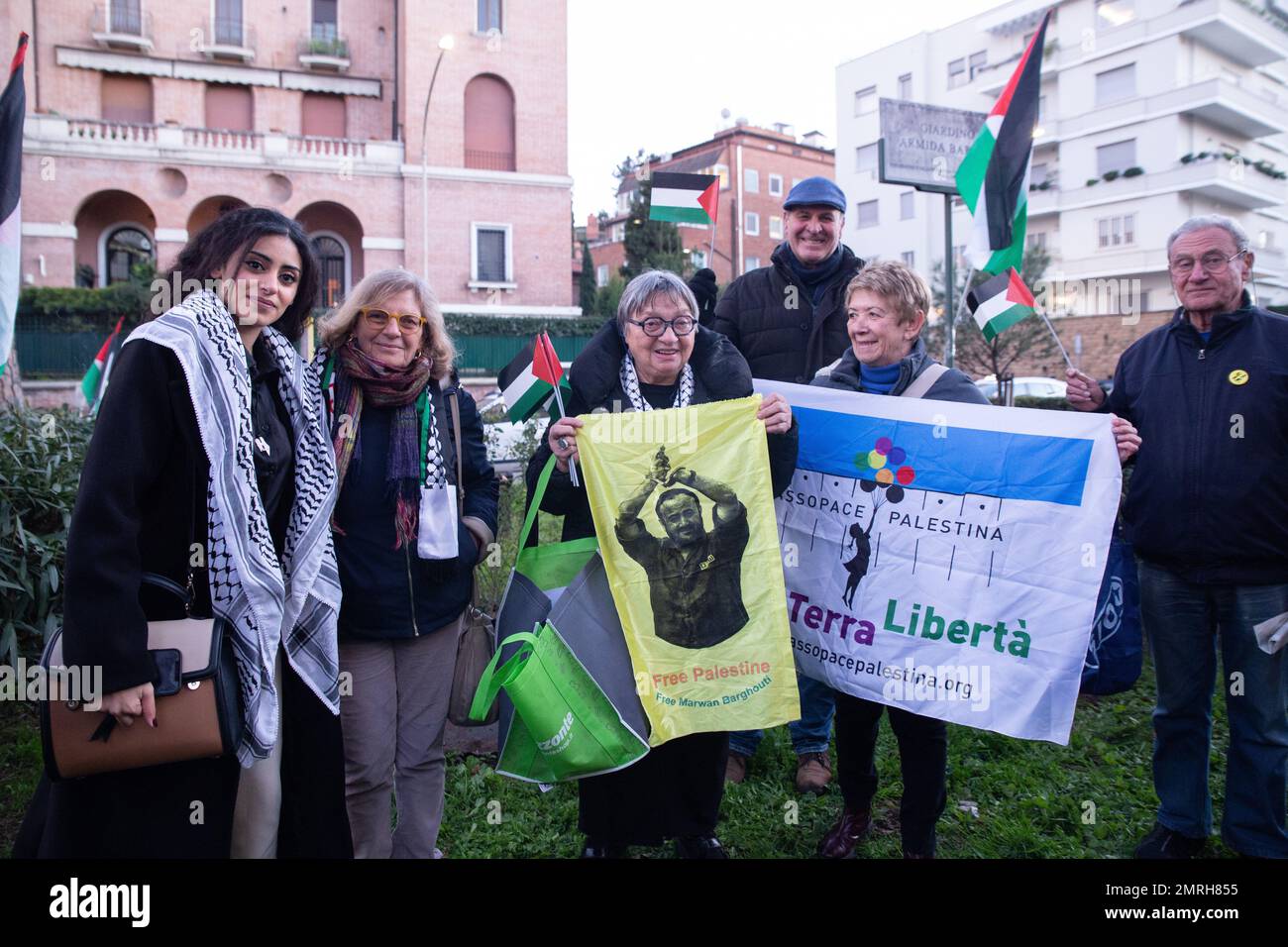 Rome, Italy. 31st Jan, 2023. A protest near the Israeli Embassy ...