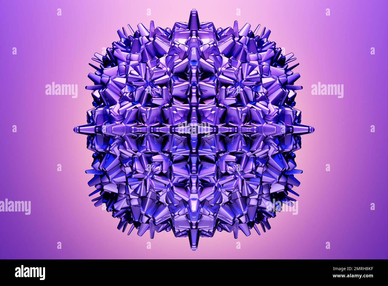 Abstract dynamic purple shape with many faces, sides on a purple ...