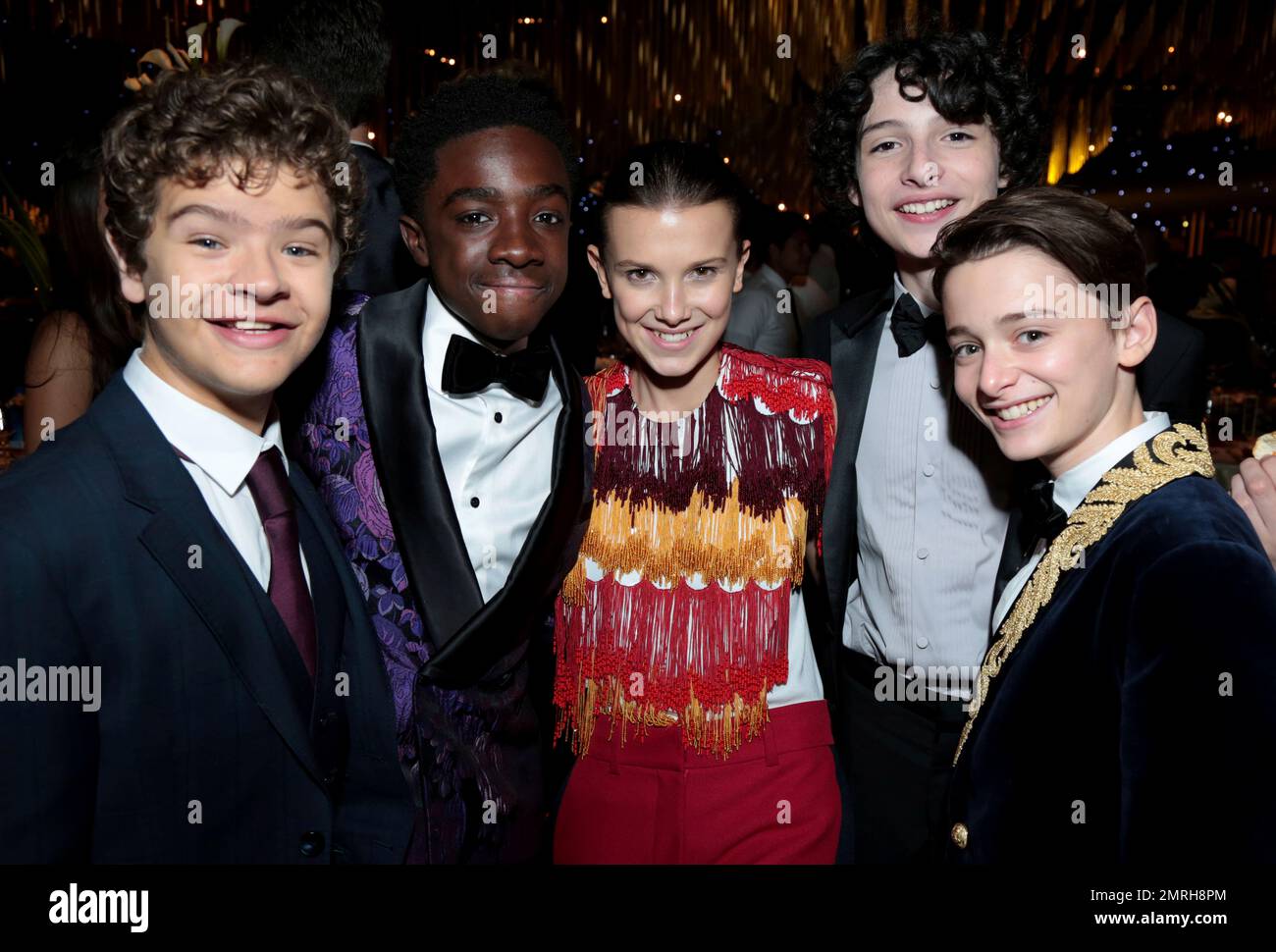 Gaten Matarazzo, from left, Caleb McLaughlin, Millie Bobby Brown, Finn Wolfhard and Noah Schnapp ...