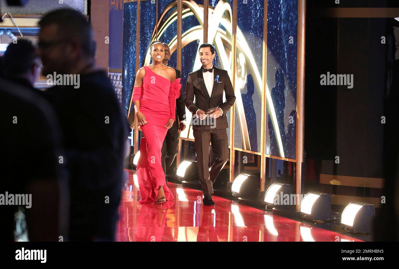 Issa Rae, left, and Riz Ahmed appear at the 69th Primetime Emmy Awards ...