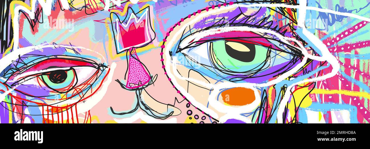 original digital abstract painting of eyes and crown, contemporary ...