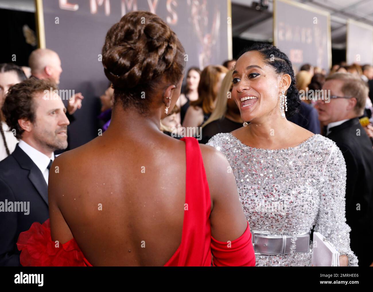 Issa Rae, left, and Tracee Ellis Ross arrive at the 69th Primetime Emmy ...