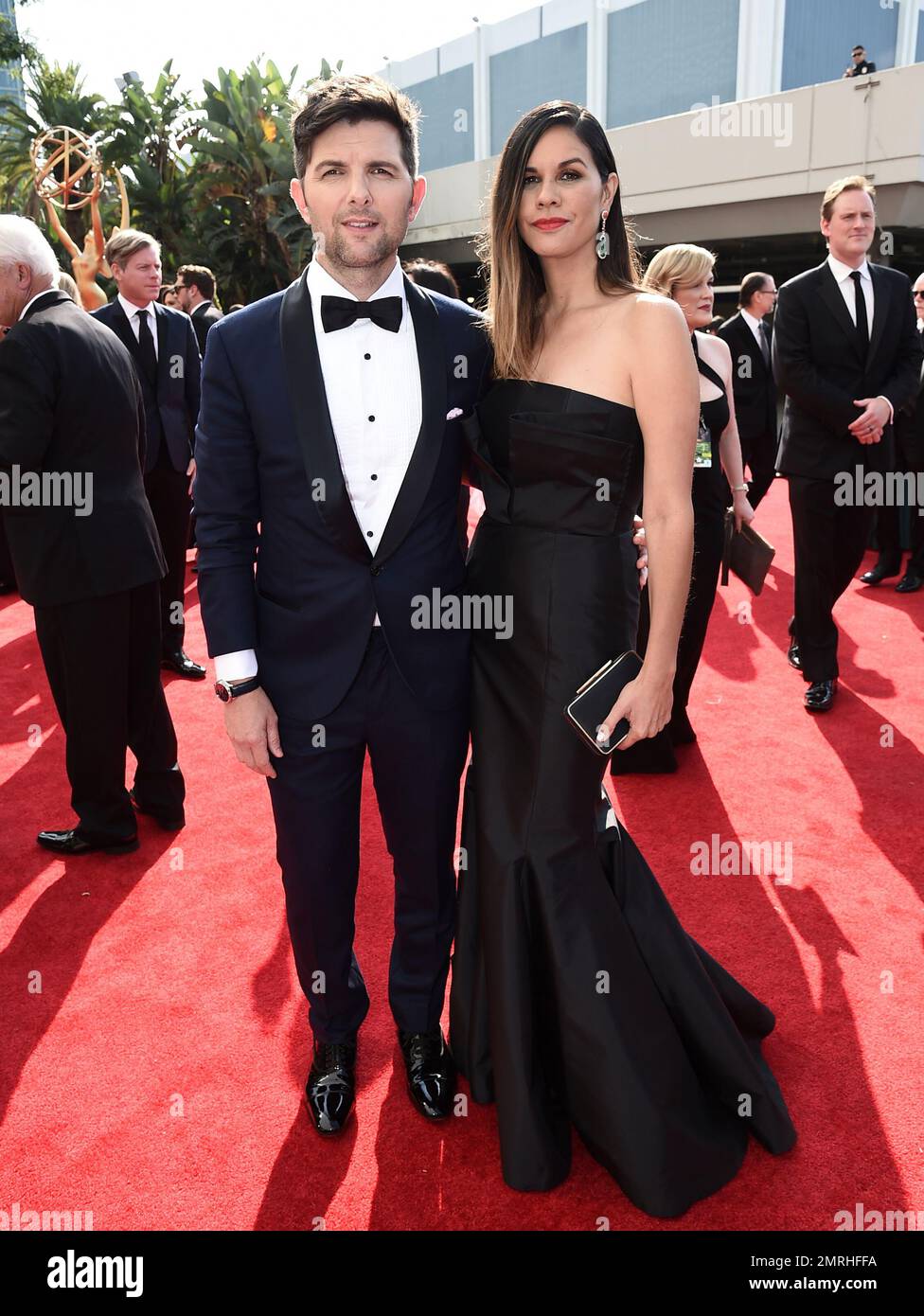 EXCLUSIVE - Adam Scott, left, and Naomi Scott arrive at the 69th Primetime Emmy Awards on Sunday ...