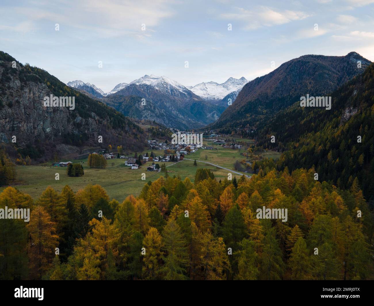 A village in Brusson with mountains in the background, Val d'ayas ...