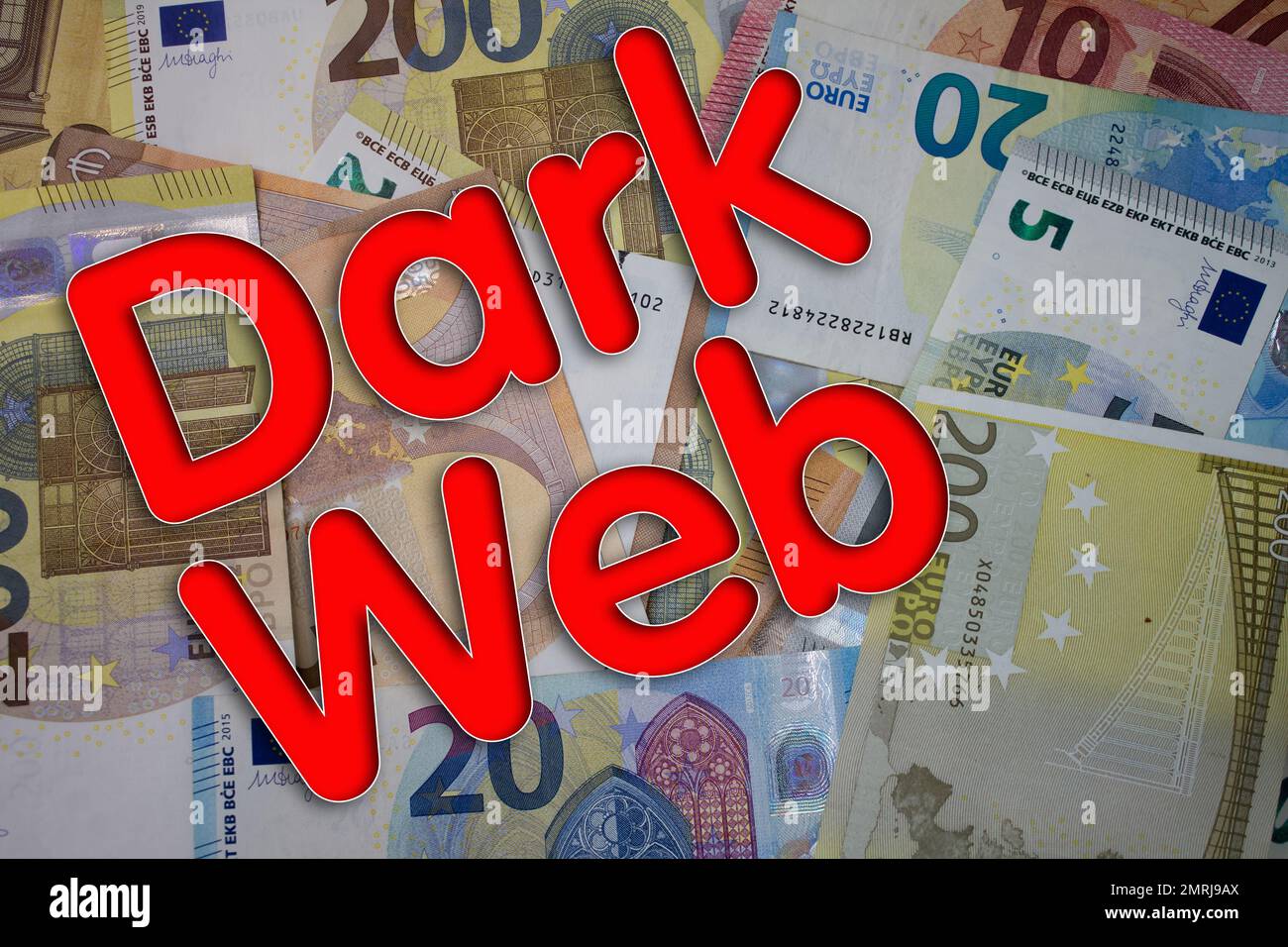 Dark Web word with money. Paper currency background with different ...