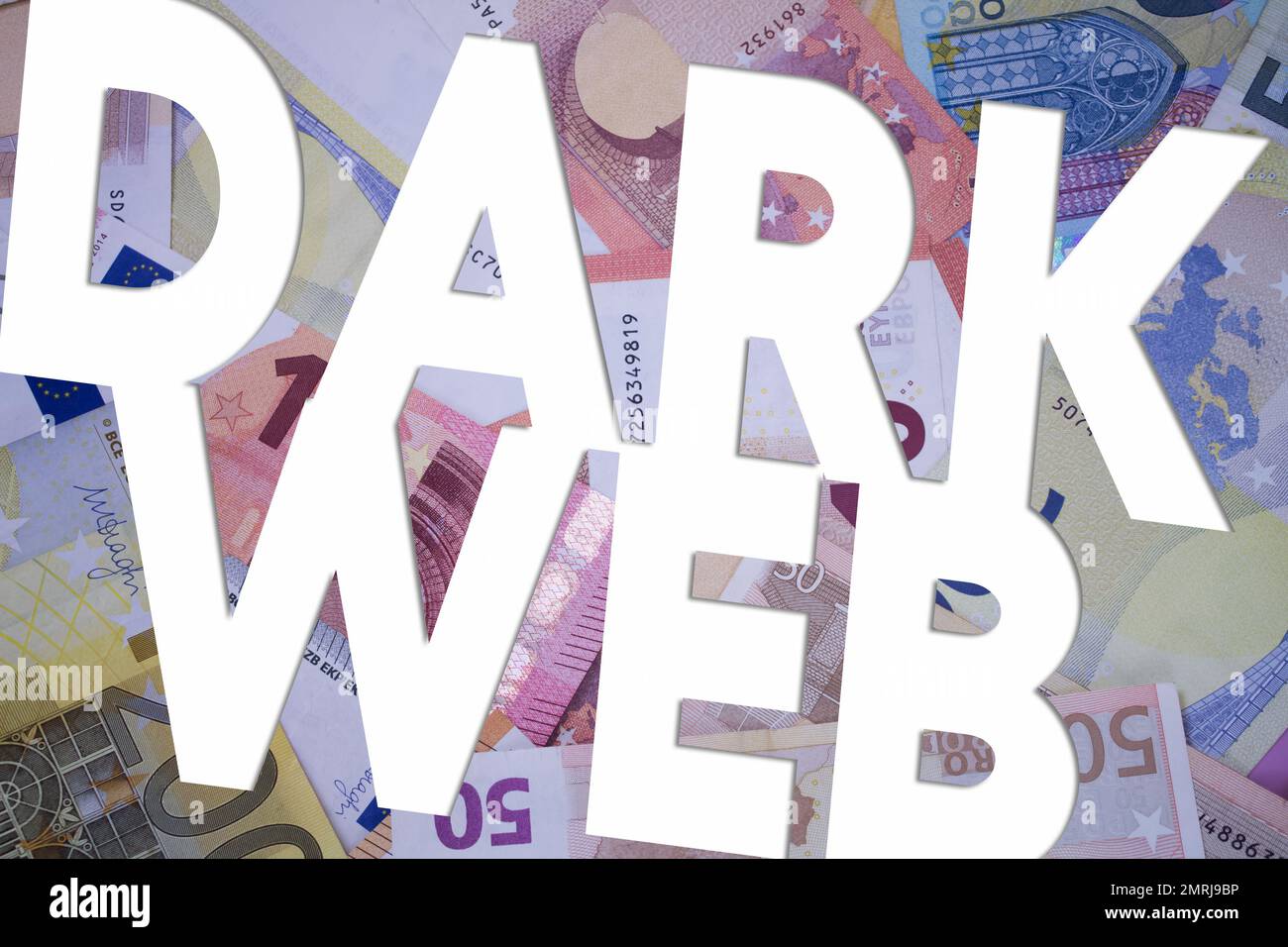 Dark Web word with money. Paper currency background with different ...