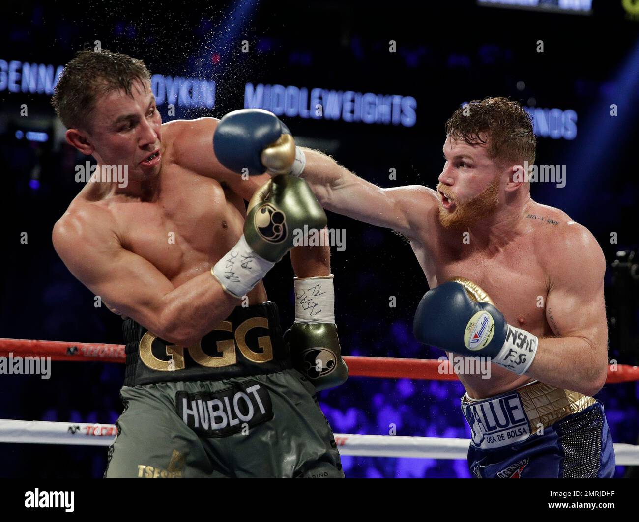 Canelo Alvarez, right, fights Gennady Golovkin during a middleweight ...