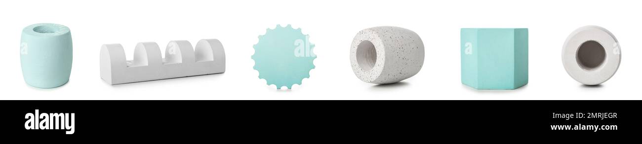 Collection of empty podiums on white background Stock Photo - Alamy