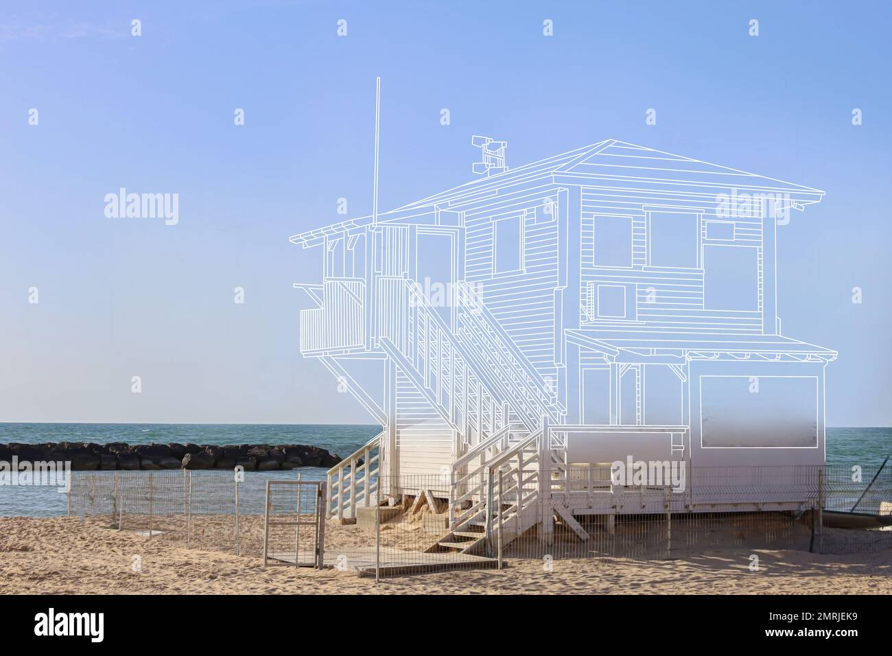 New project of lifeguard house at sea resort Stock Photo - Alamy