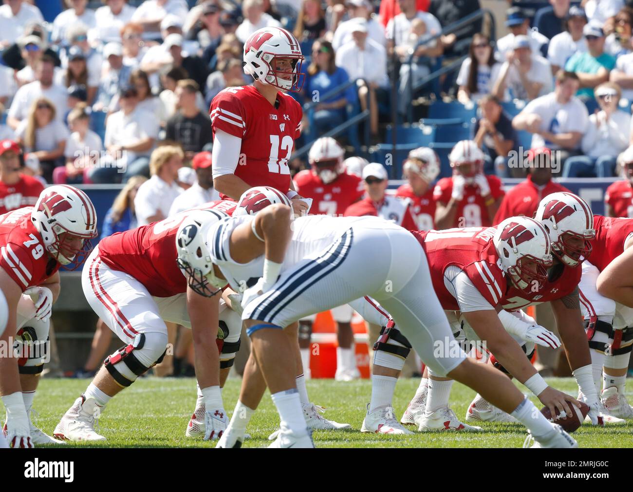Wisconsin quarterback Alex Hornibrook before hiking the ball in the ...