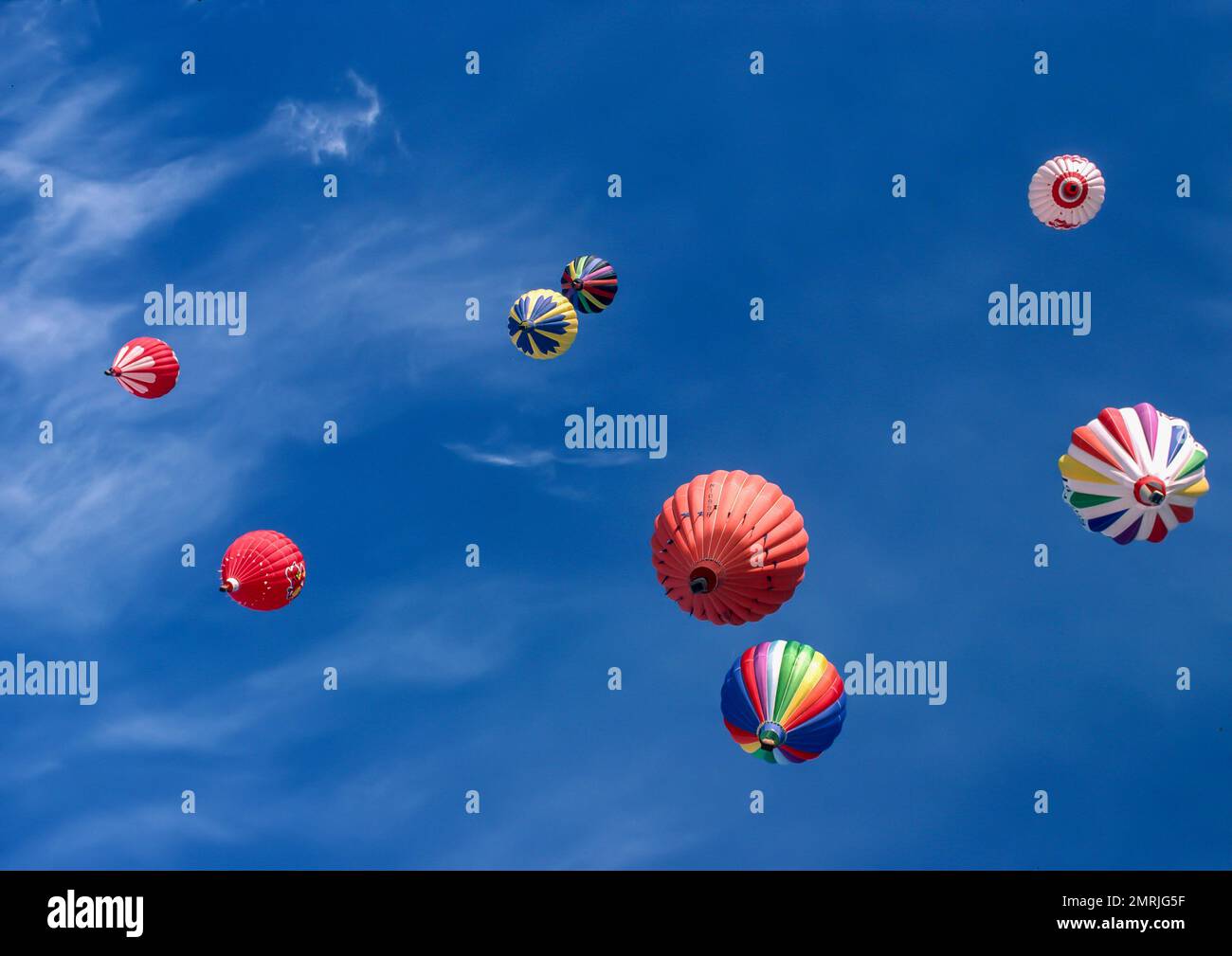 St. Paul, MN. Hot air balloon race. Colorful balloons racing during the ...