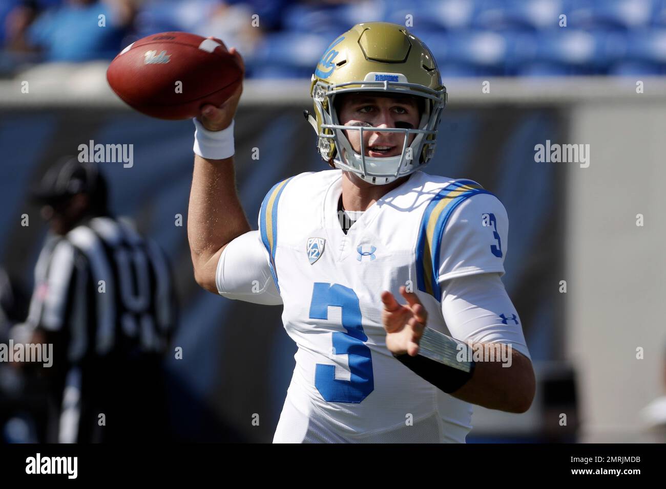 UCLA quarterback Josh Rosen warms up before the start of an NCAA ...