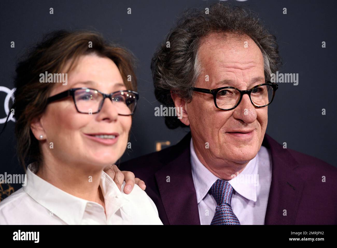 Actor Geoffrey Rush, right, poses with his wife, actress Jane Menelaus ...