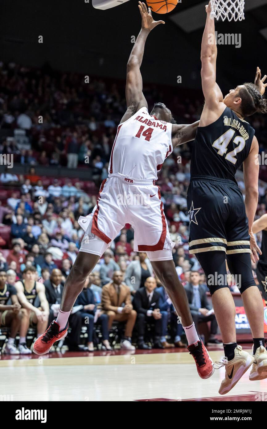 Alabama center Charles Bediako (14) rebounds past Vanderbilt Forward ...