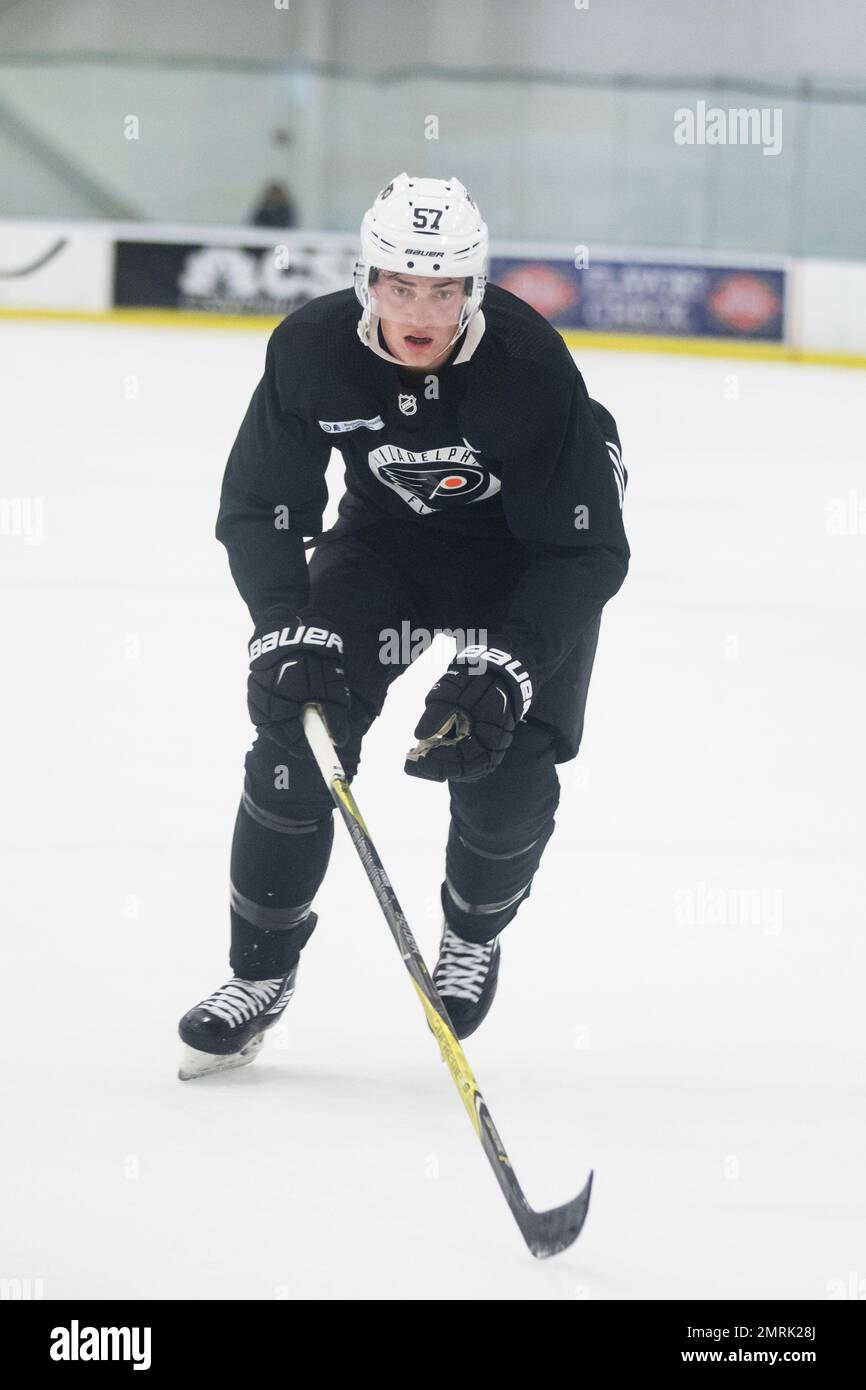 Philadelphia Flyers' Travis Sanheim practices during NHL training camp ...