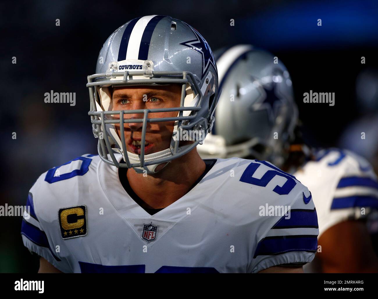Dallas Cowboys linebacker Sean Lee (50) participates in warm ups as the ...