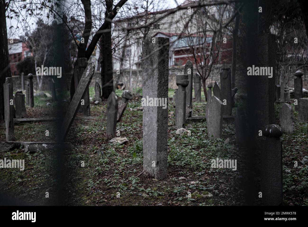 Graves seen behind the iron bars. It is seen that the 400-year-old ...