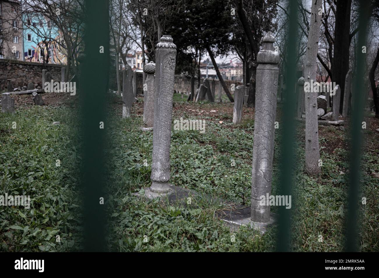 Graves seen behind the iron bars. It is seen that the 400-year-old ...
