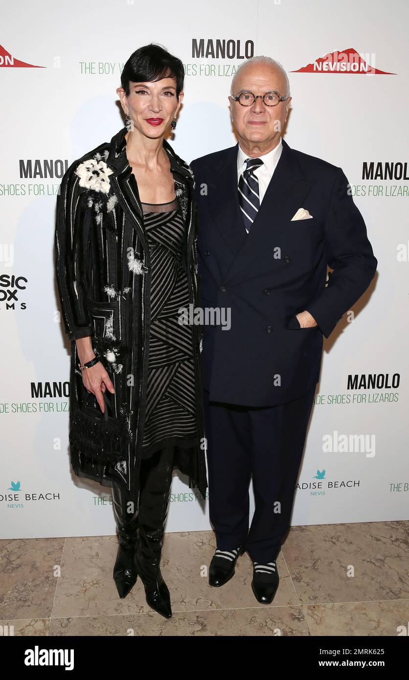 Amy Fine Collins and fashion designer Manolo Blahnik attend the world ...