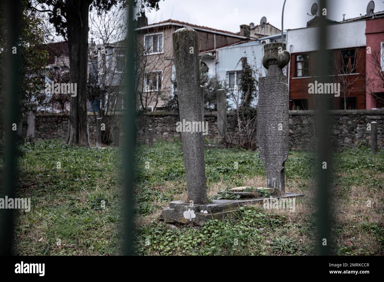 Graves seen behind the iron bars. It is seen that the 400-year-old ...