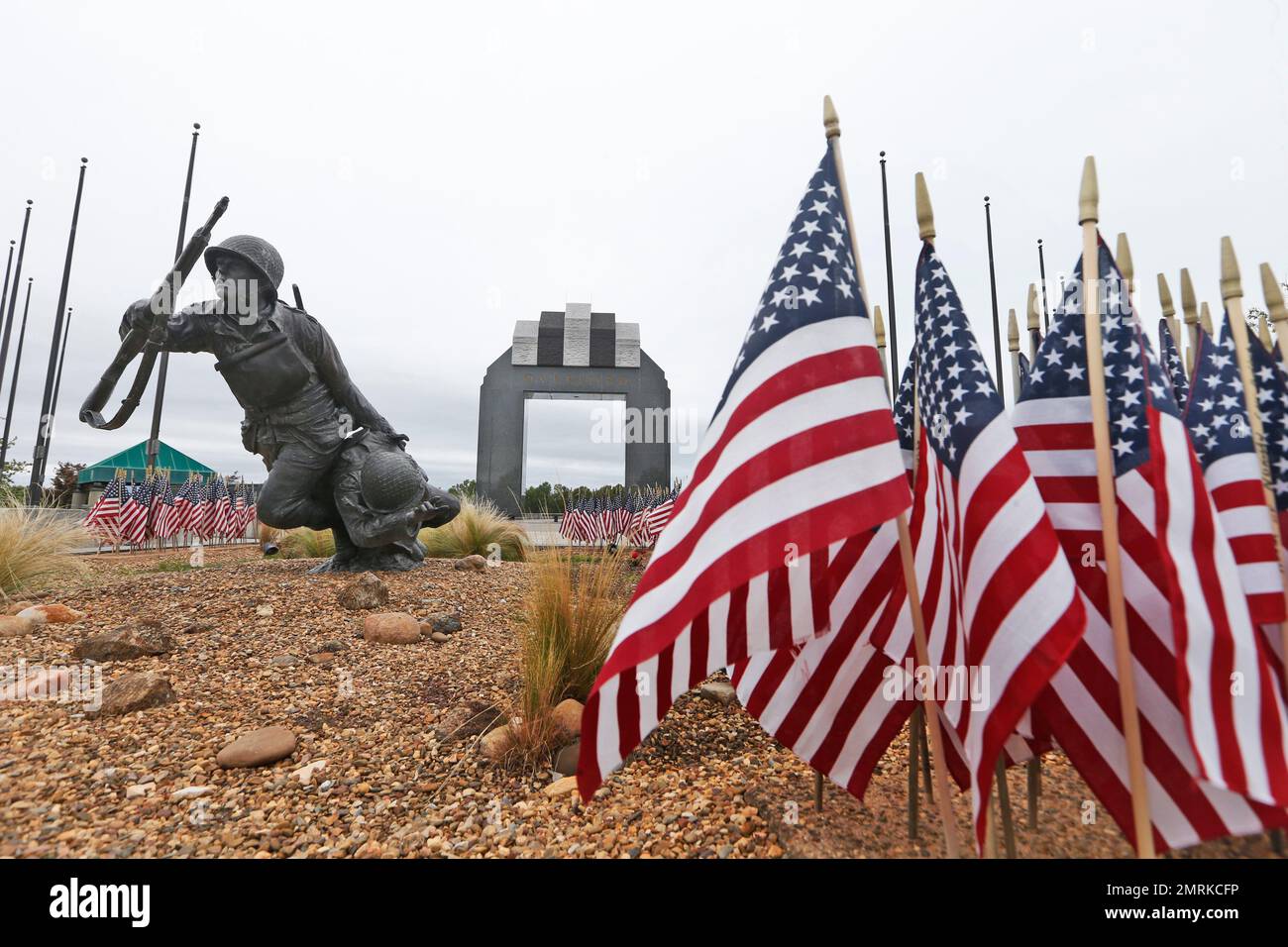 This Tuesday Sept. 12, 2017 photo shows a statue of a US soldier ...