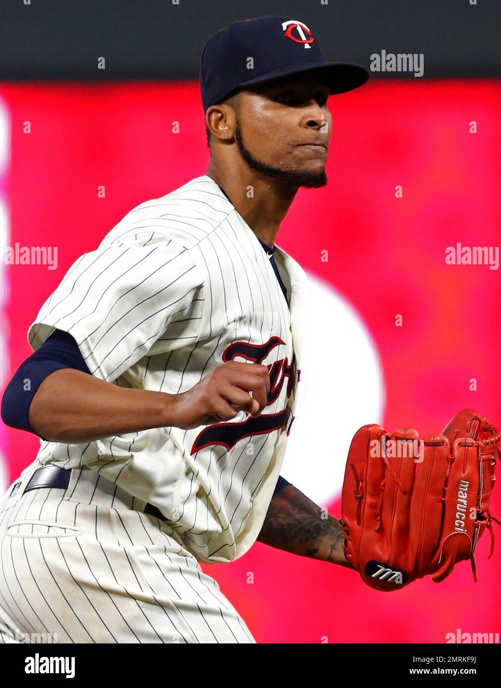 Minnesota Twins pitcher Ervin Santana watches a pitch to San Diego ...