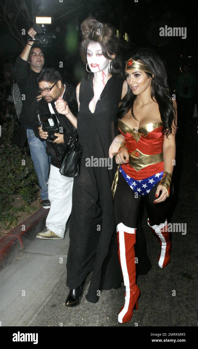 Kim Kardashian arrives dressed as Wonder Woman with Brittny Gastineau ...