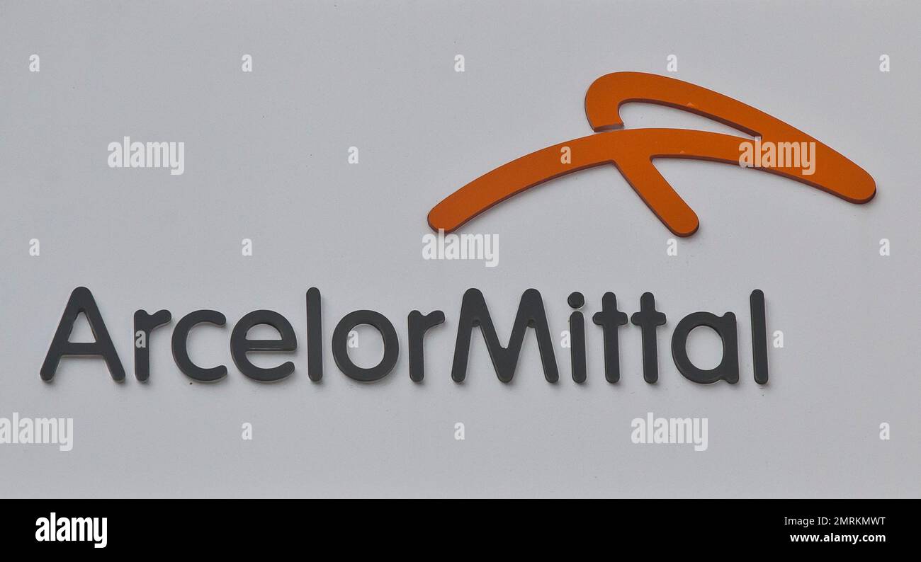 The Logo of the steel company ArcelorMittal is pictured in Saint Denis ...