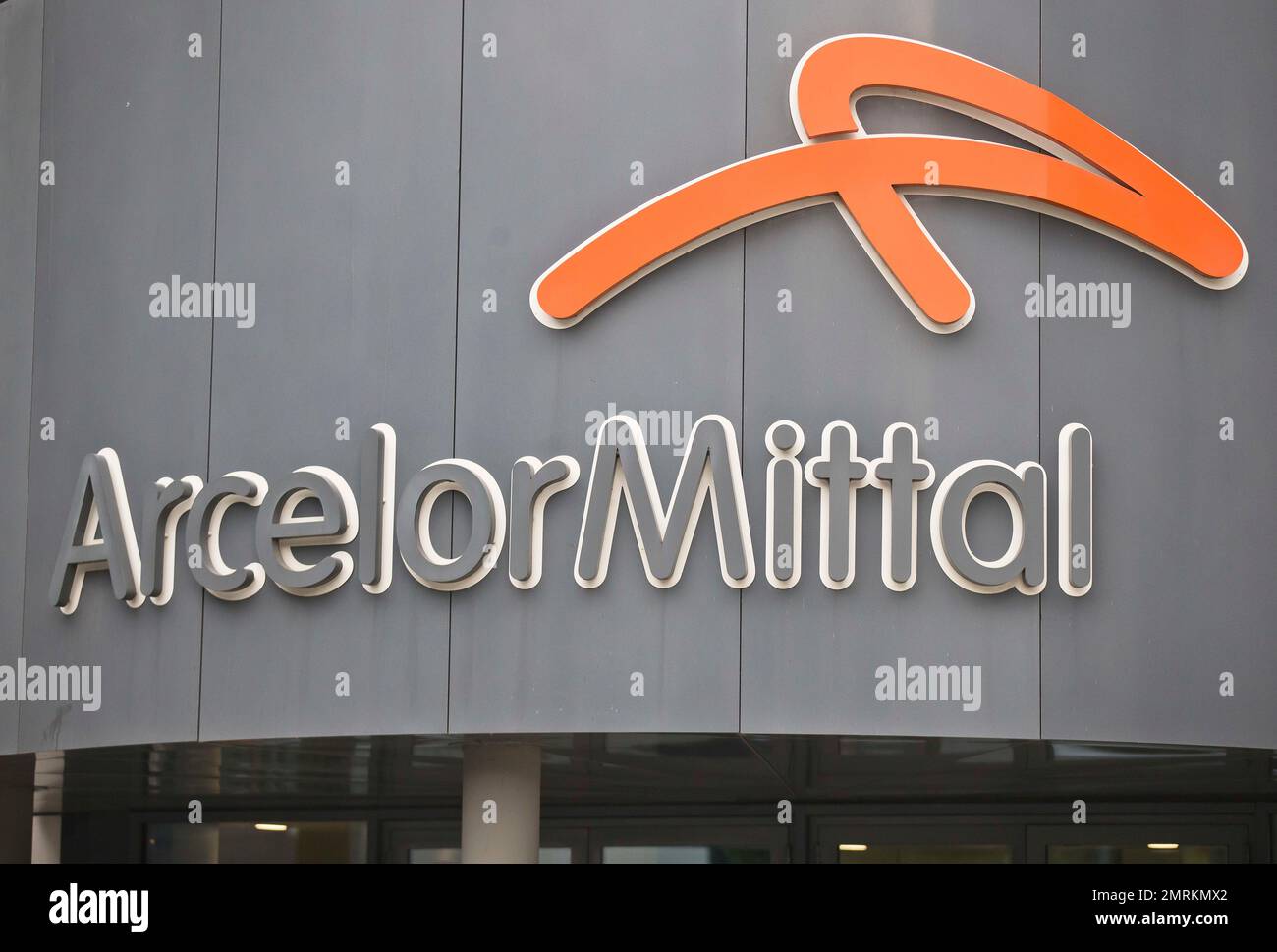 The Logo of the steel company ArcelorMittal is pictured in Saint Denis ...
