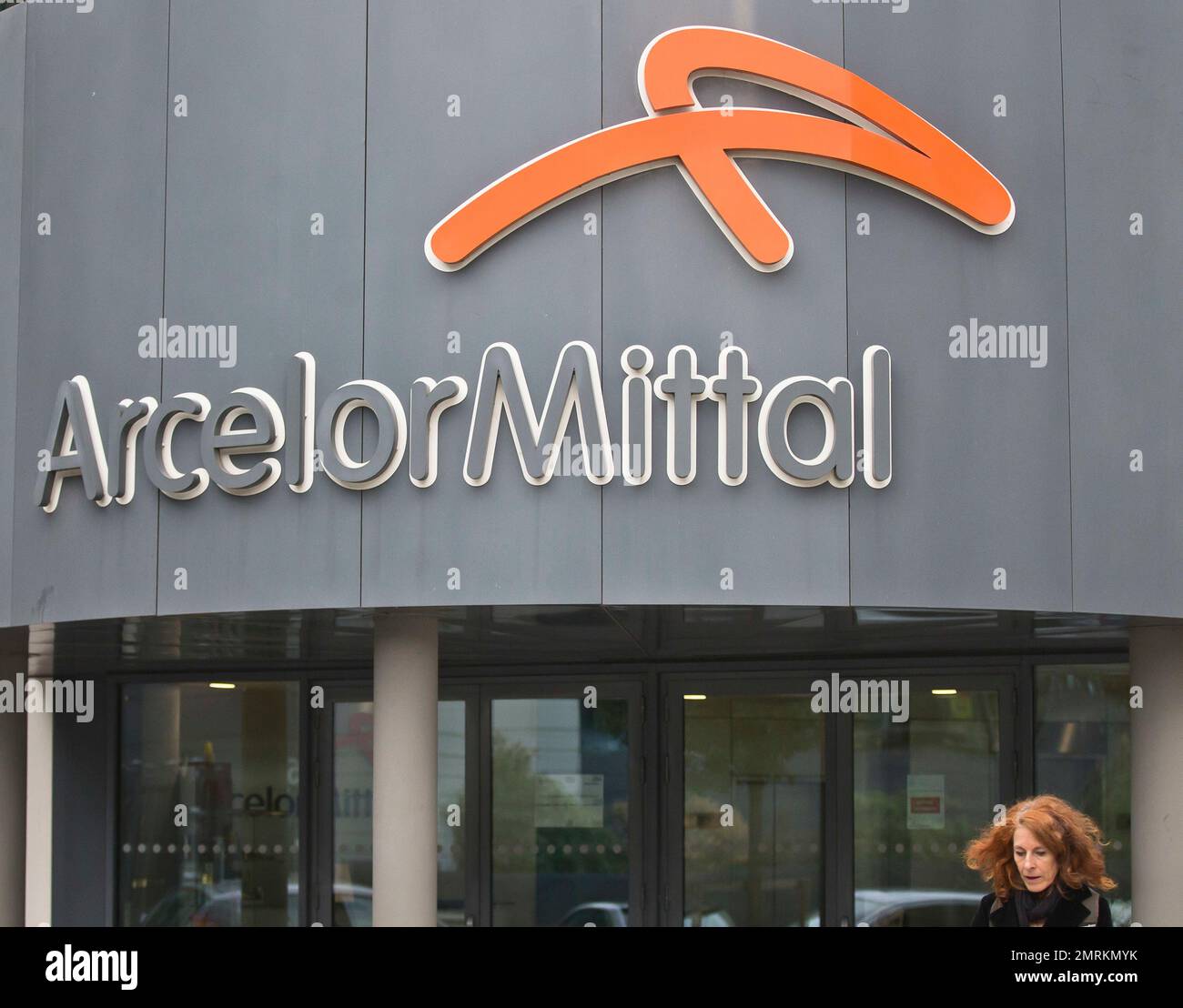 The Logo of the steel company ArcelorMittal is pictured in Saint Denis ...